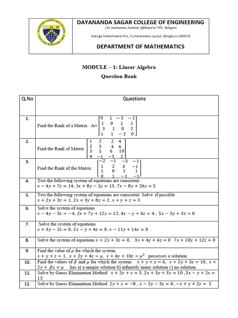 Updated QB Module 1 Linear Algebra | PDF | Eigenvalues And Eigenvectors ...