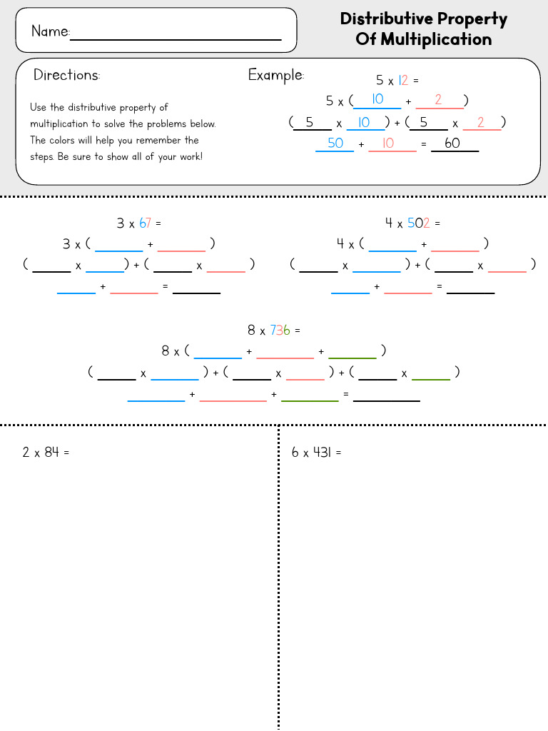 Distributive Property of MultiplicationWorksheet-1 | PDF | Mathematics
