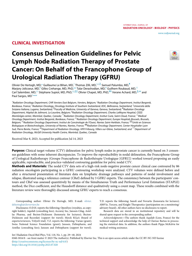 Consensus Delineation Guidelines For Pelvic Lymph Node Radiation ...