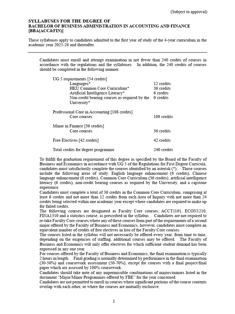 BBA in Accounting and Finance Syllabus | PDF | Standard Chinese | Banks