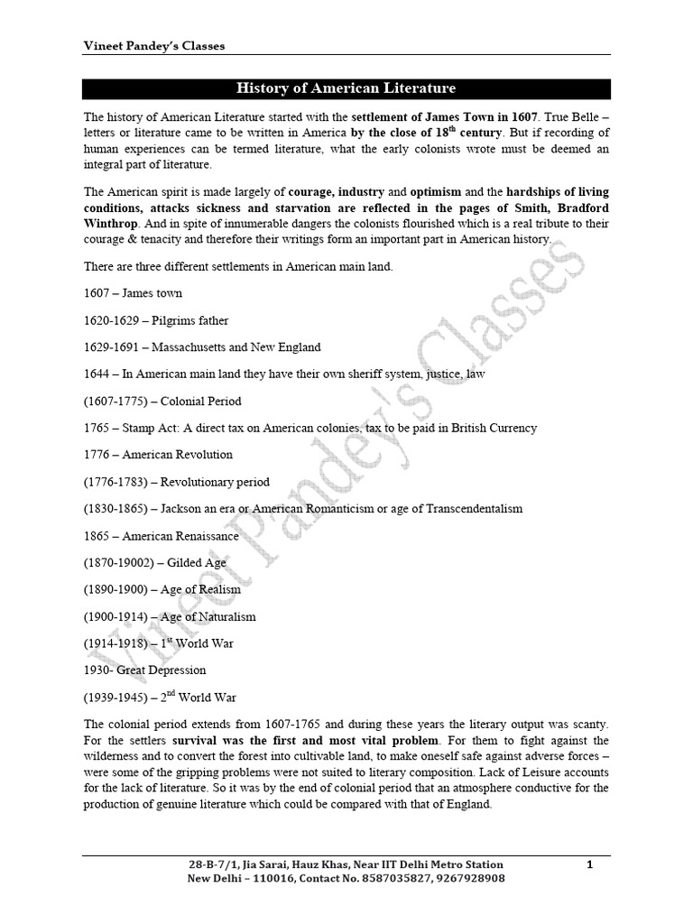 Overview of American Literature History | PDF | Romanticism | Poetry