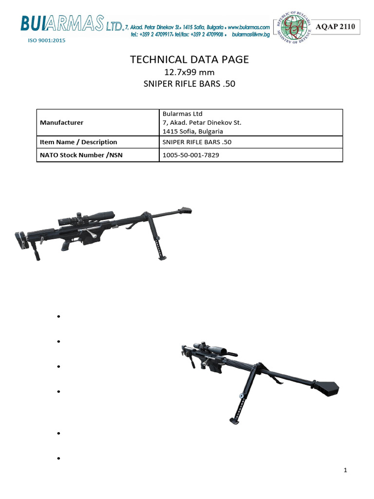 TDP 12.7x99mm Warrior Sniper Rifle Bars .50 | PDF | Telescopic Sight | Firearms