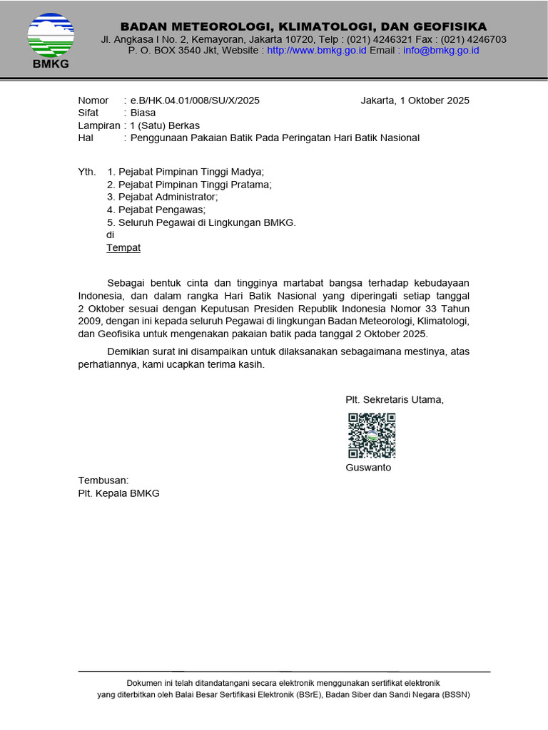 R4 292 Himbauan Penggunaan Batik Pada Hari Batik Nasional - Sign | PDF