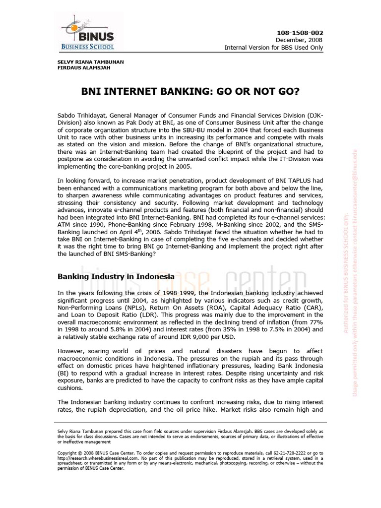 BNI Internet Banking: Decision Dilemma | PDF | Strategic Management ...