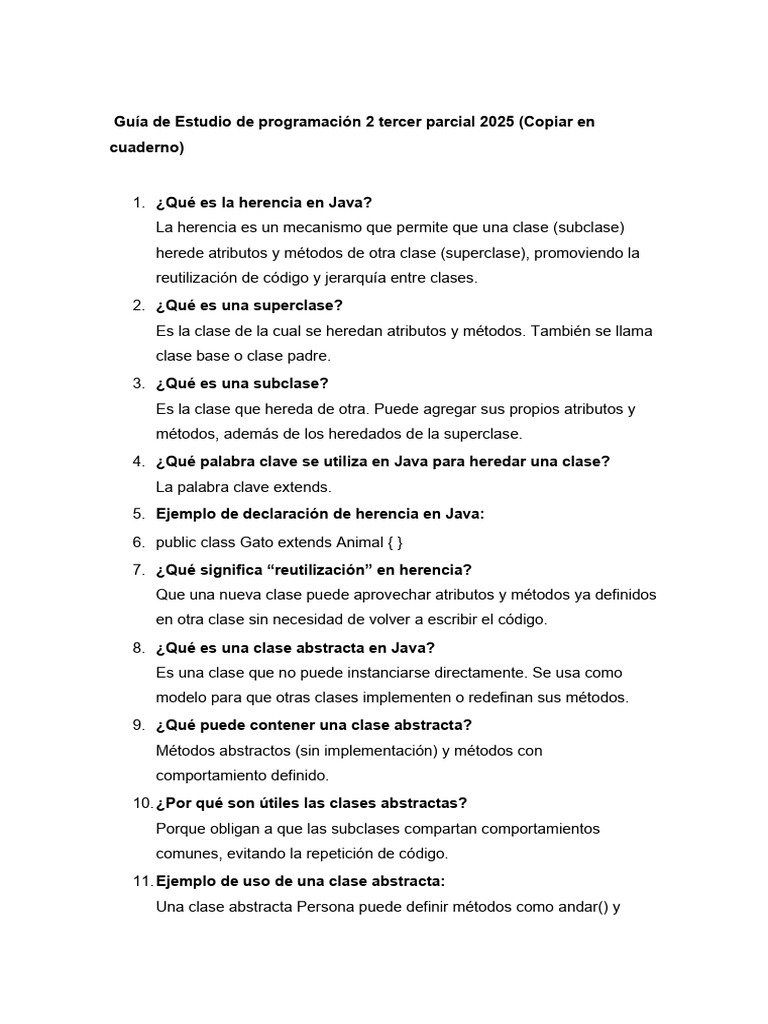 Guía de Estudio de Programación 2 Tercer Parcial 2025 | PDF | Herencia (Programación Orientada a ...