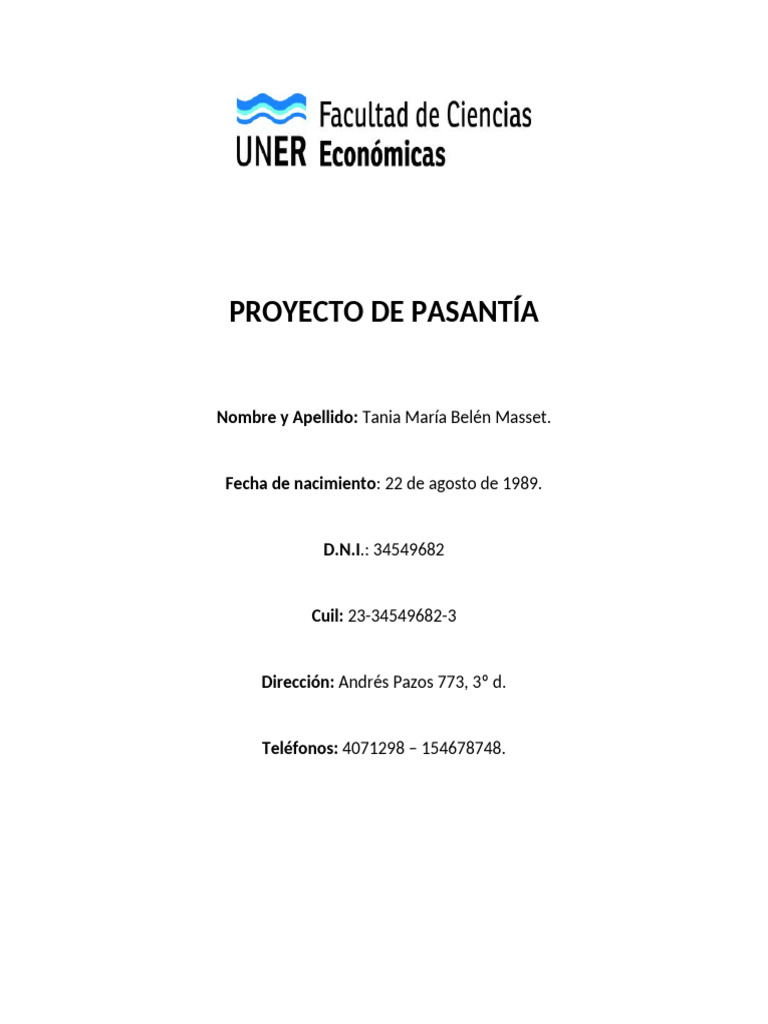 PROYECTO DE PASANTIA Tania | PDF | Aprendizaje