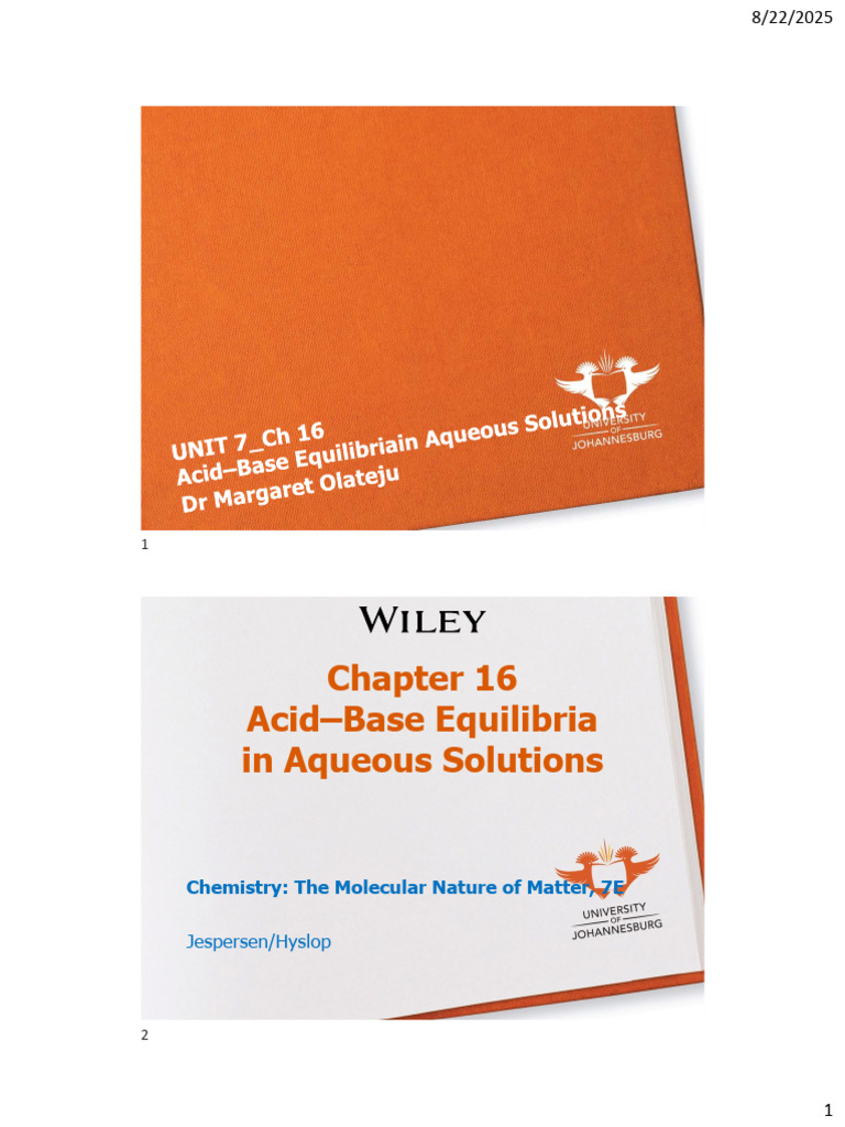 3 Unit 7 - CH 16 - Acid-Base Equilibria in Aqueous Solutions | PDF | Ph ...