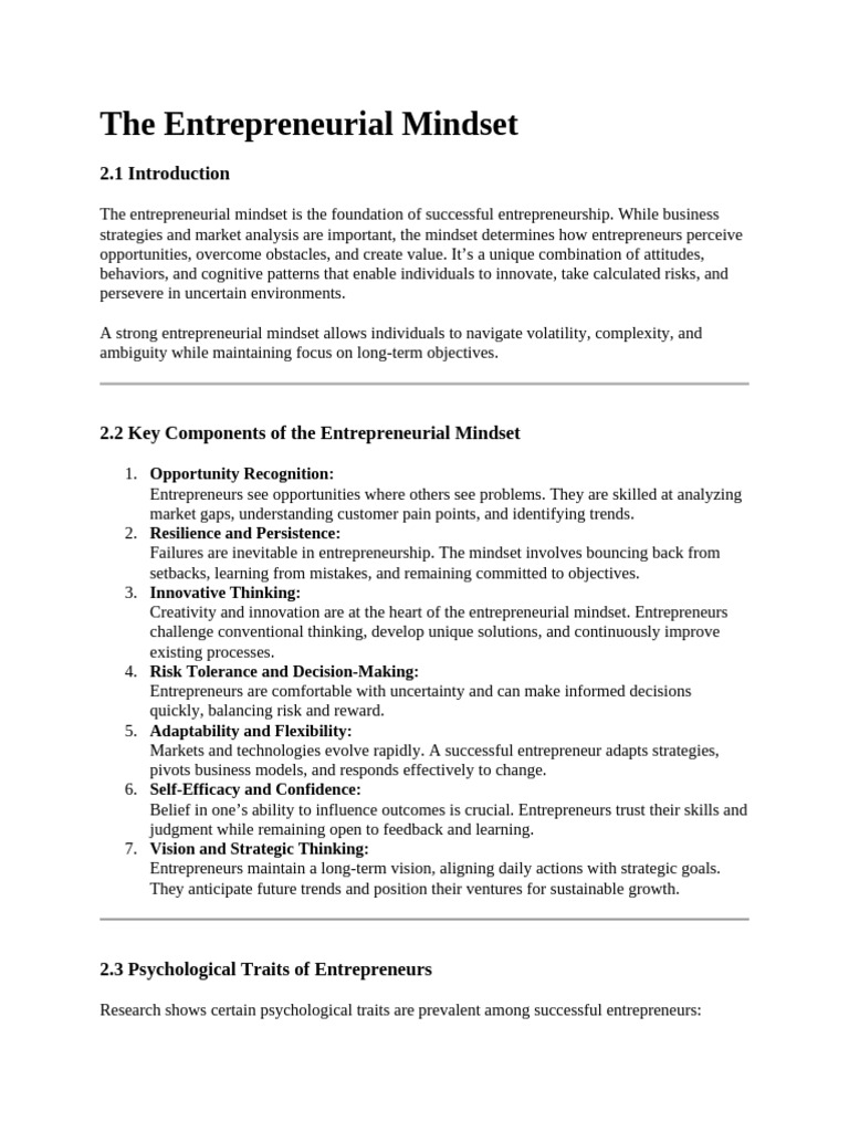Understanding the Entrepreneurial Mindset | PDF | Entrepreneurship ...