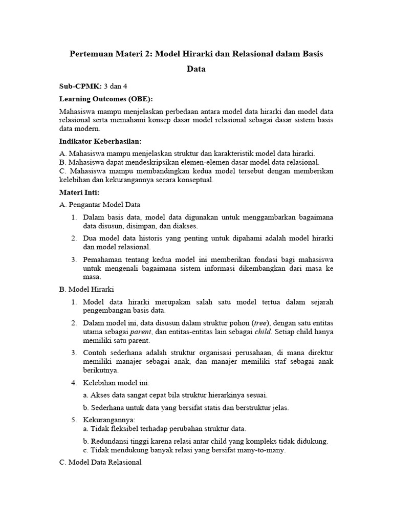 Perbandingan Model Data Hirarki dan Relasional | PDF