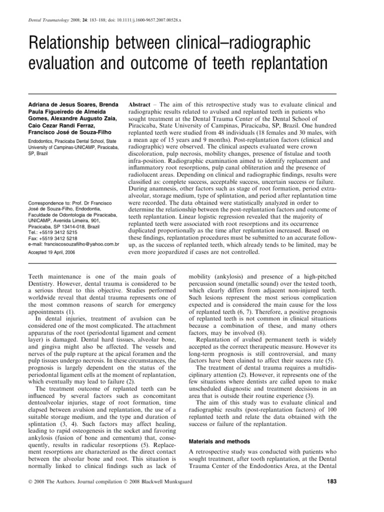 Dental Traumatology - 2008 - Soares - Relationship Between Clinical ...