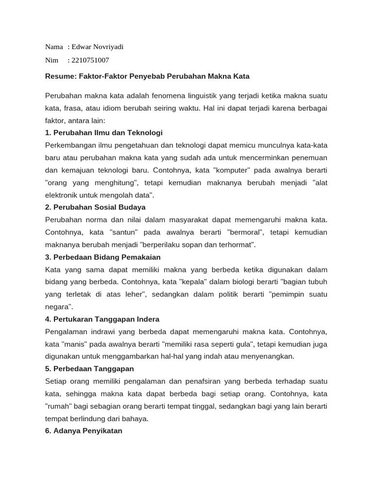 Resume Faktor-Faktor Perubahan Makna | PDF