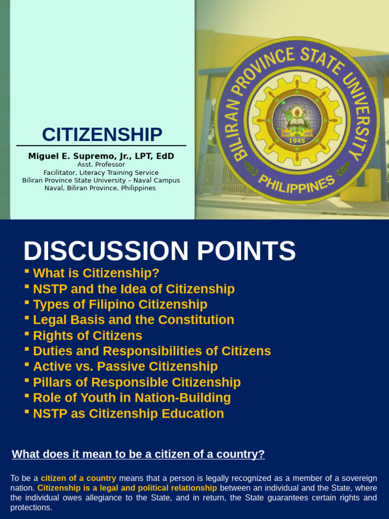 Understanding Citizenship in NSTP | PDF | Naturalization | Citizenship