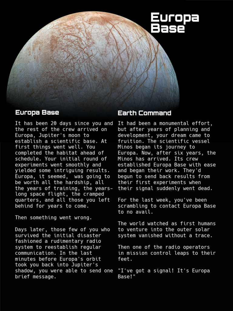 Europa Base: Surviving the Unknown | PDF | Europa (Moon)