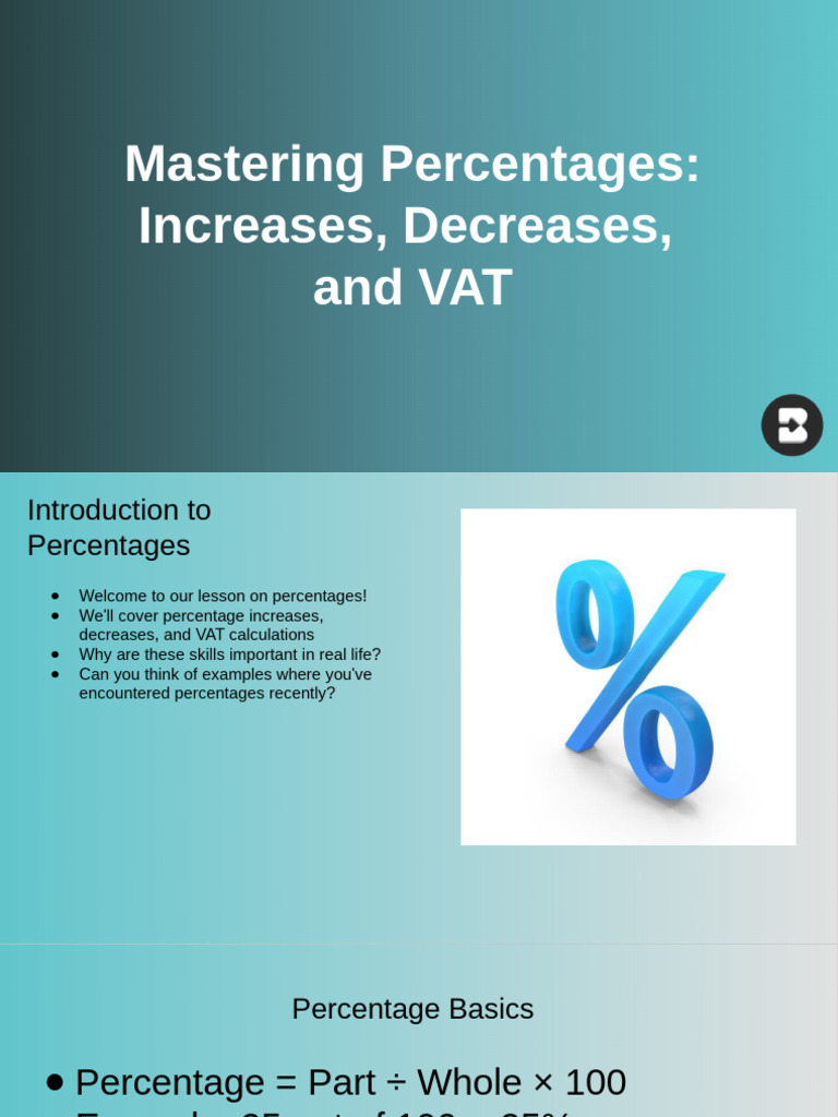 Mastering Percentages Increases Decreases and VAT | PDF | Value Added Tax | Percentage