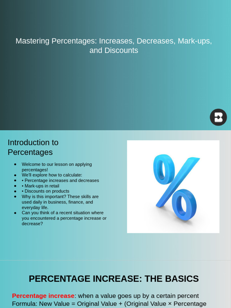 Mastering Percentages: Increases & Discounts | PDF | Percentage | Prices