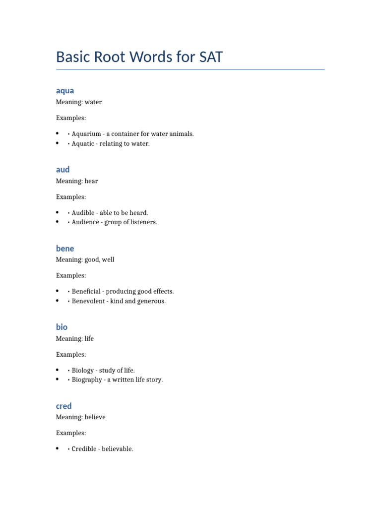 SAT Basic Root Words | PDF