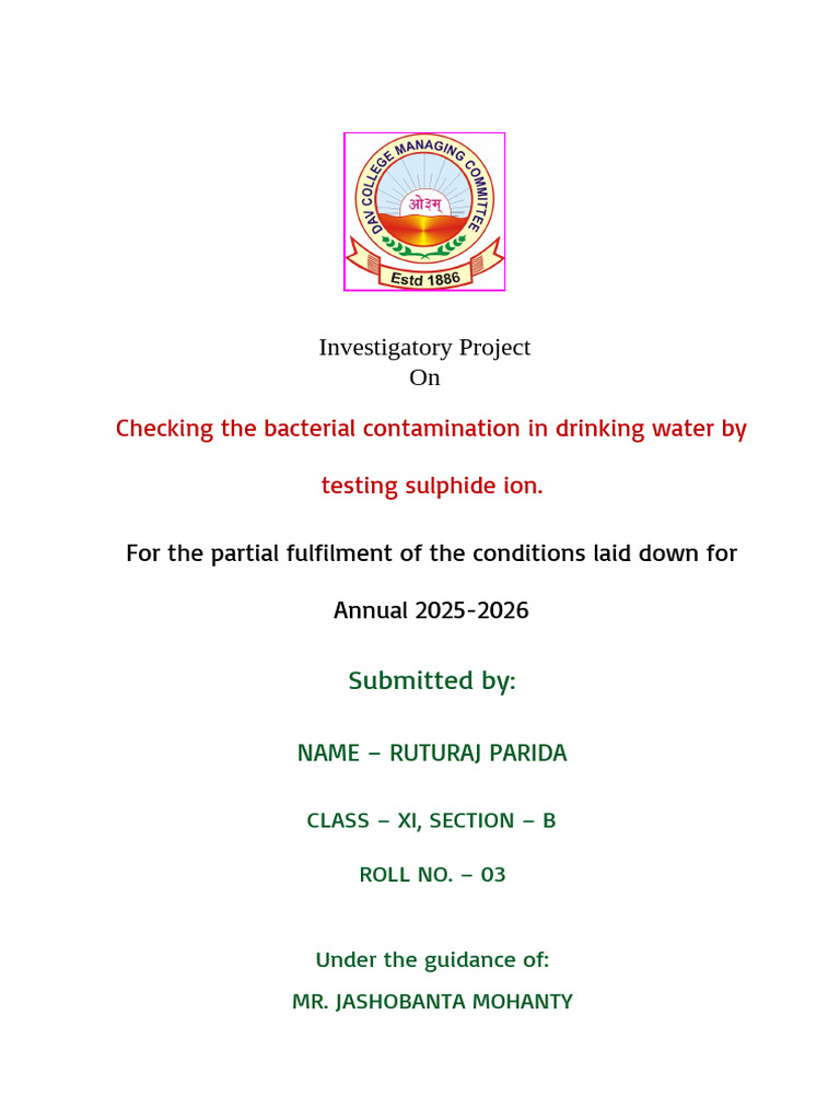 Bacterial Contamination in Drinking Water | PDF