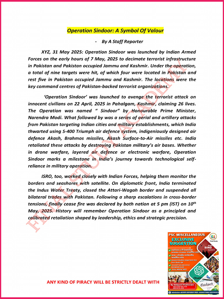 Operation Sindoor Report Writing | PDF