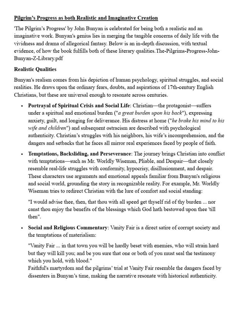 Pilgrim Progress As A Realistic | PDF | The Pilgrim's Progress