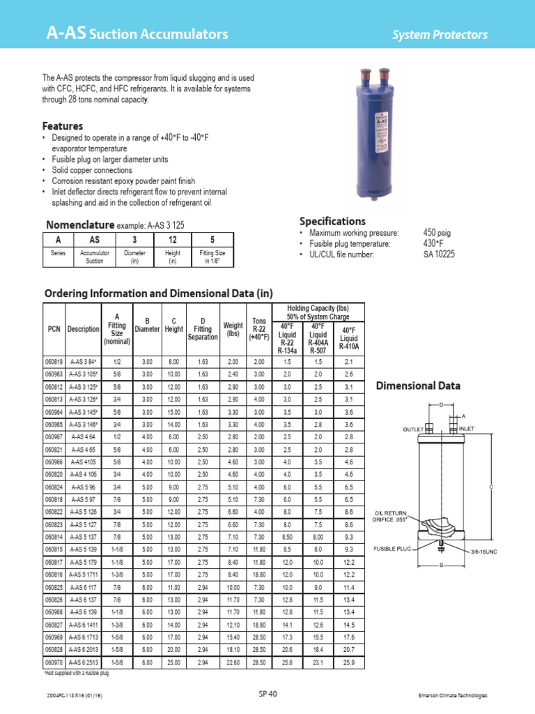 A-AS Suction Accumulators Specs | PDF | Continuum Mechanics | Building ...