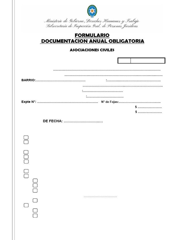 Formulario Documentacion Anual Obligatoria Asociaciones | PDF | Gobierno