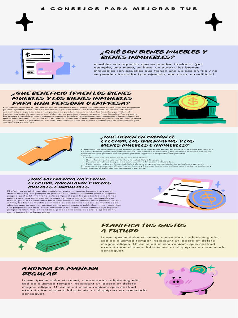 Infografia Finanzas Personales Ilustrado Colores Pastel | PDF | Bienes ...