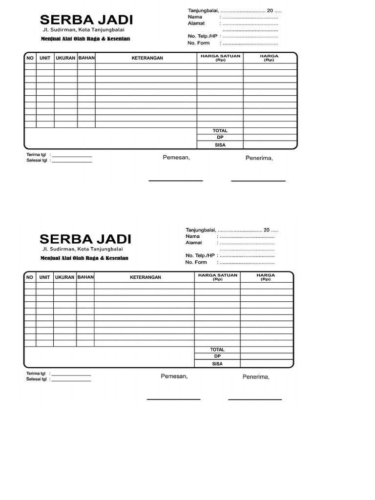 Kwitansi Bon Toko SERBA JADI - JPG | PDF