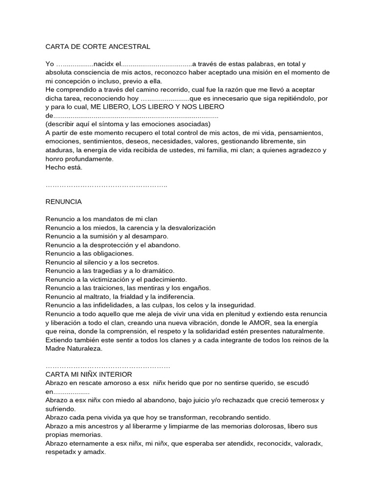 Carta de Corte Ancestral y Liberación | PDF | Amor | Conceptos psicologicos