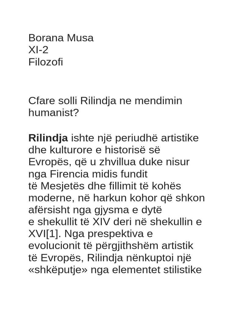 Rilindja Dhe Humanizmi | PDF