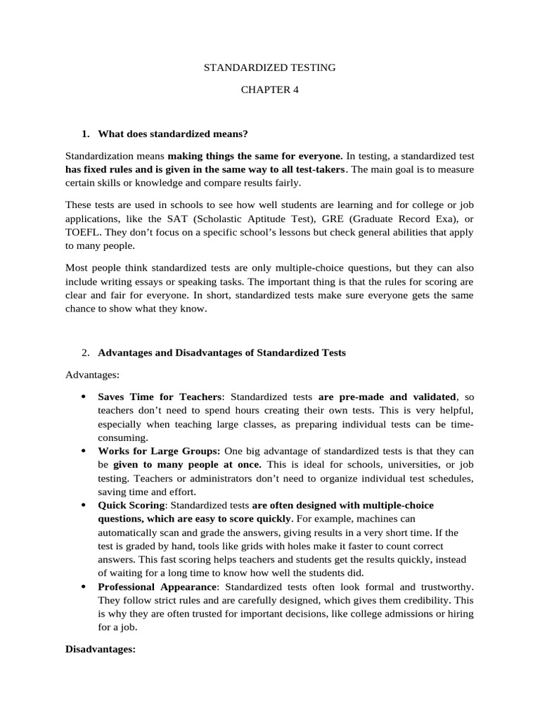 Understanding Standardized Testing: Pros and Cons | PDF | Standardized ...