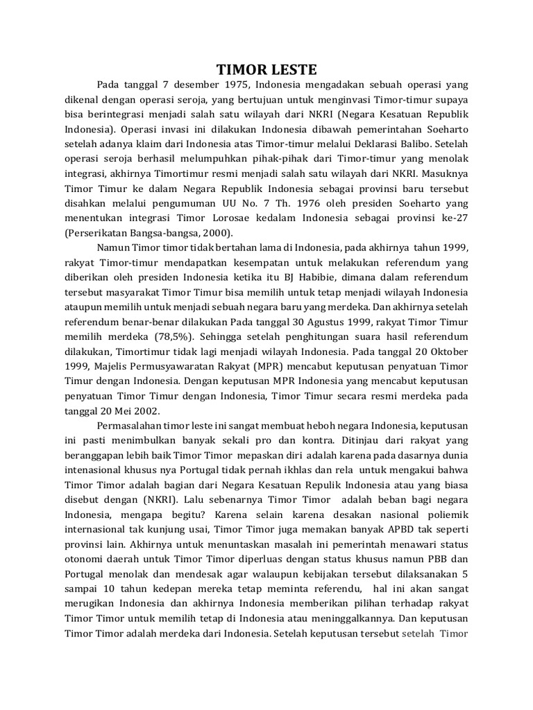 Sejarah Integrasi dan Merdeka Timor Leste | PDF