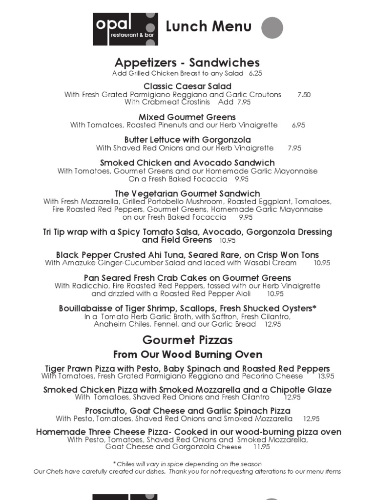 Opal Menu Lunch | PDF | Pesto | Salad