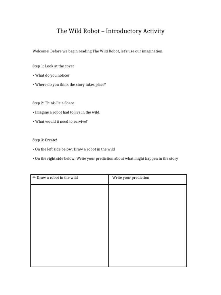 Wild Robot Intro Activity With Clipart | PDF