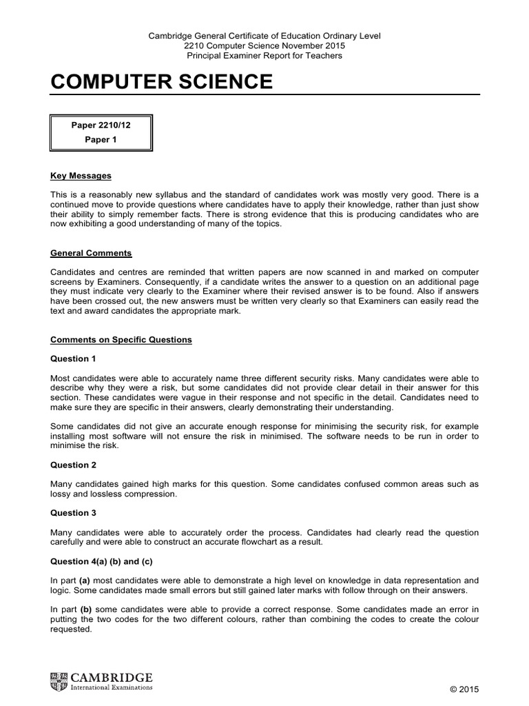 O-Level Computer Science 2210 Paper-1 Theory | PDF | Data Compression | Computer Science
