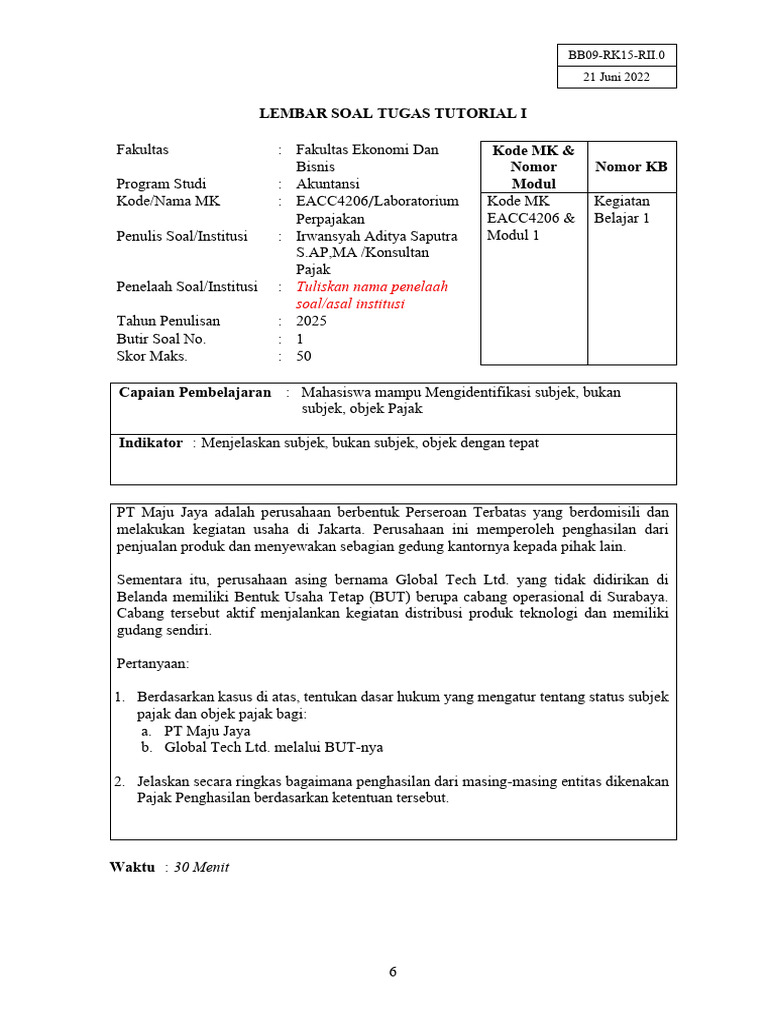 Lembar Soal Tugas Tutorial Sesi 1 | PDF