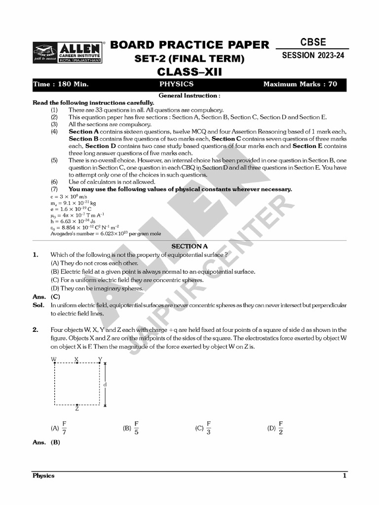 Physics Class XII Paper 2 (FC) | PDF