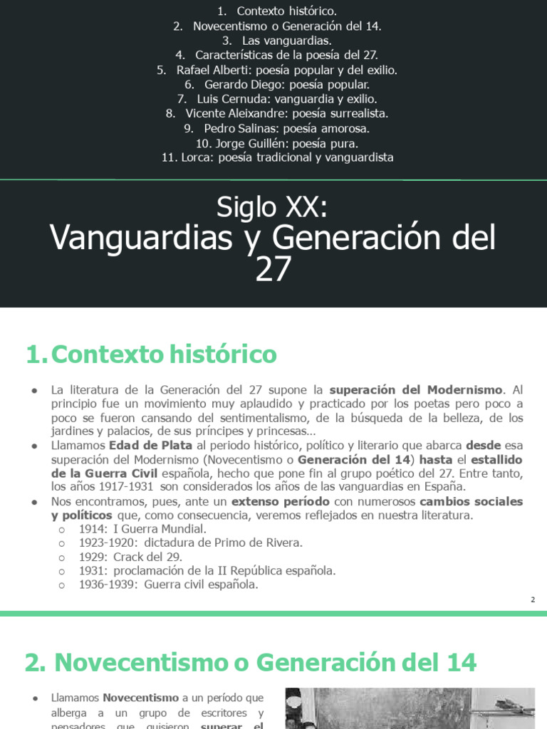 Siglo XX - Vanguardias y Generación Del 27 | PDF | Federico García ...