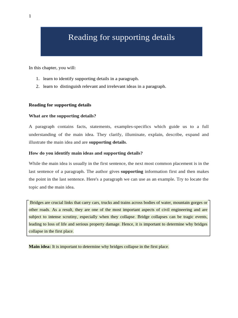 Identifying Supporting Details in Text | PDF | Common Cold | Early ...