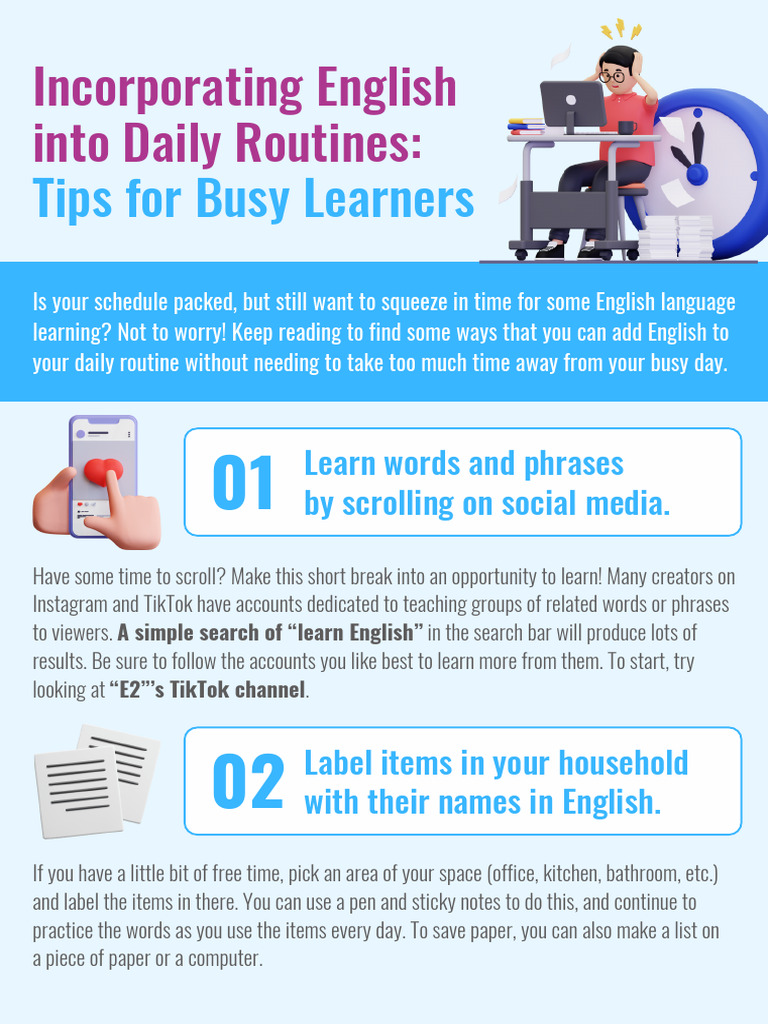 Daily English Learning Tips for Busy People | PDF | English Language ...