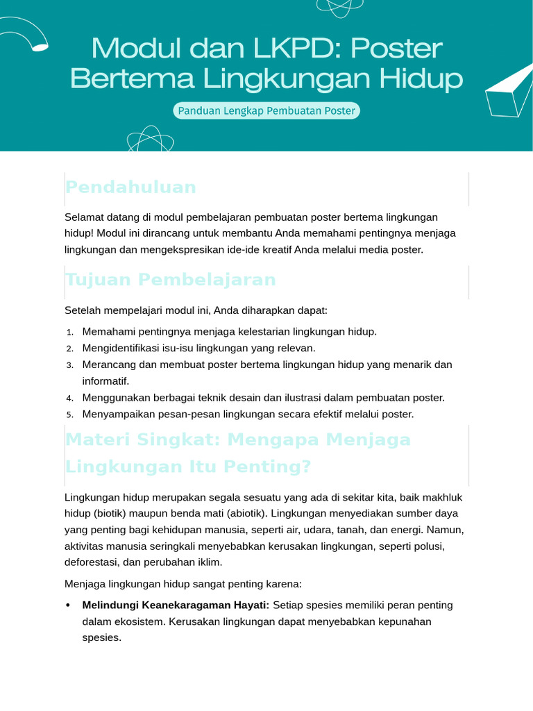 Modul Dan LKPD Poster Bertema Lingkungan Hidup | PDF