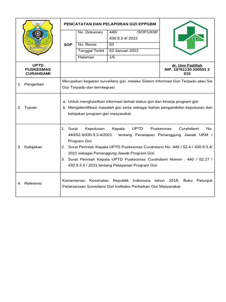 Sop Pencatatan Pelaporan Gizi Eppgbm Pdf