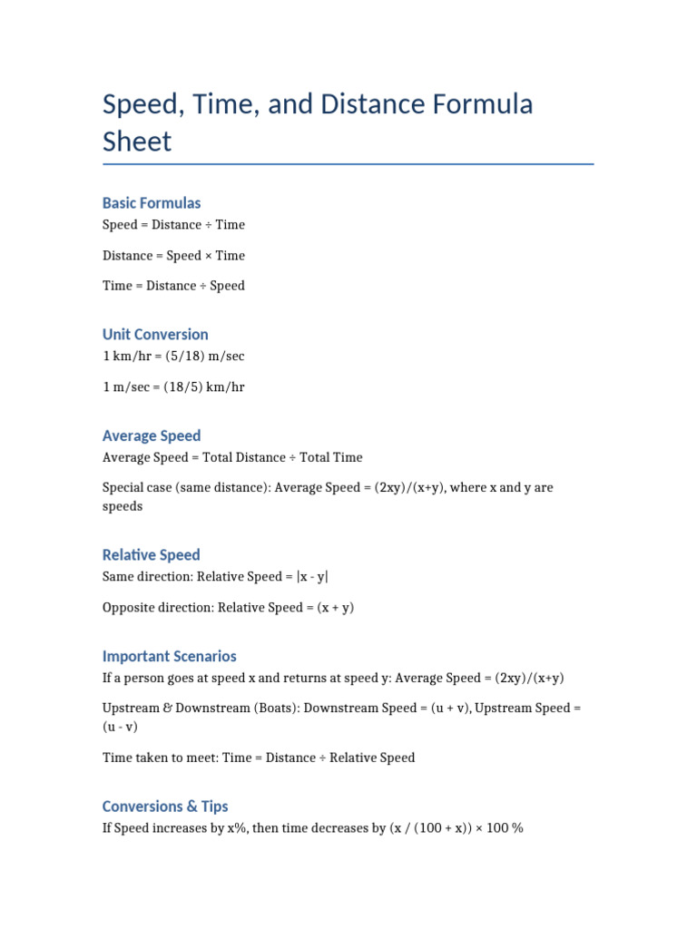 Speed, Time, and Distance Formulas | PDF