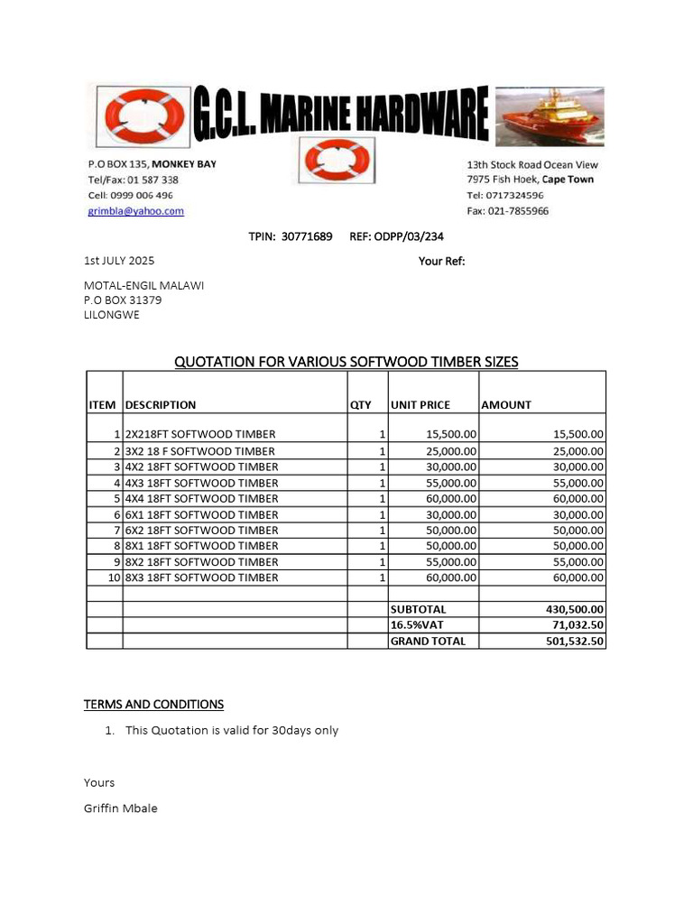GCL Timber Price List July 2025 | PDF