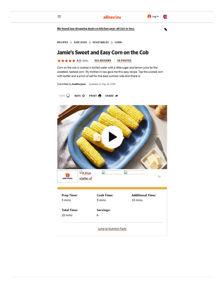 Jamie's Easy Sweet Corn on the Cob | PDF | Maize | Cooking