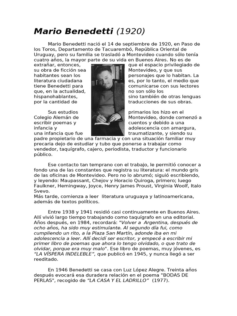 Biografía de Mario Benedetti: Vida y Obra | PDF | Uruguay | Cuba