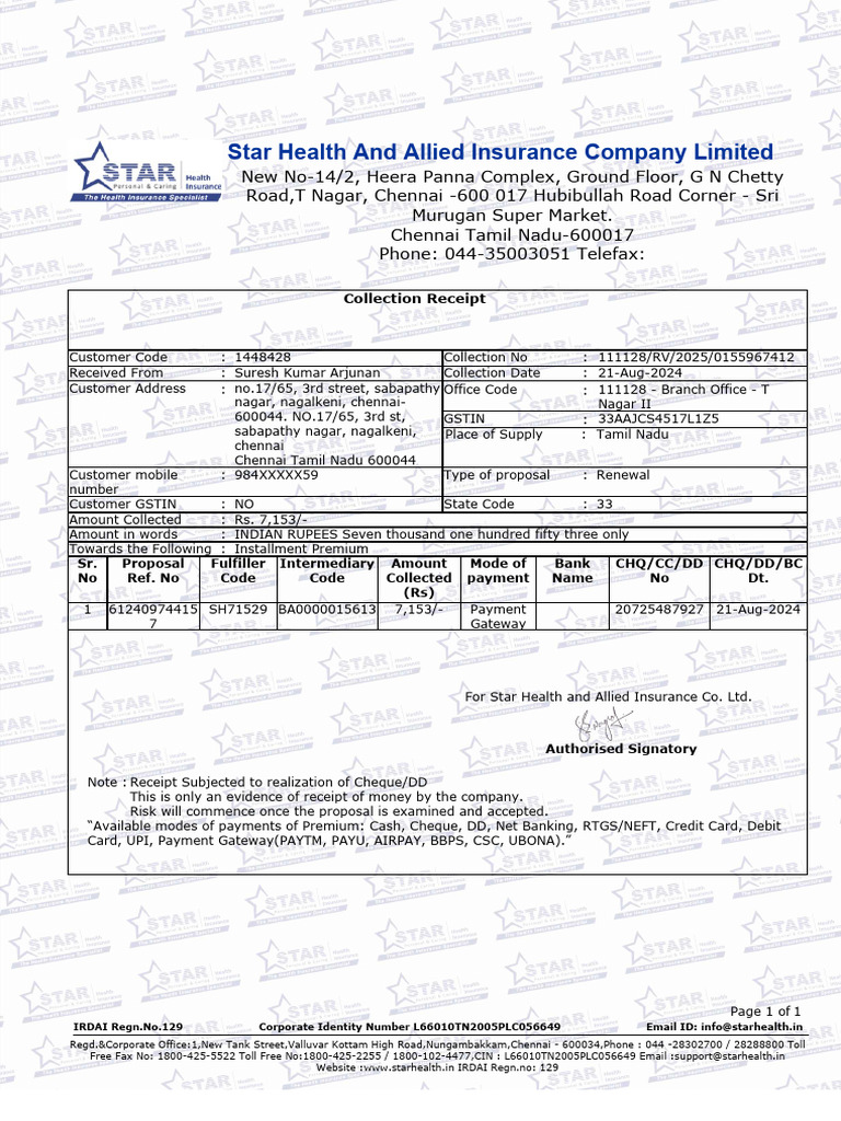 Collection Receipt for Insurance Payment | PDF | Payments | Financial ...