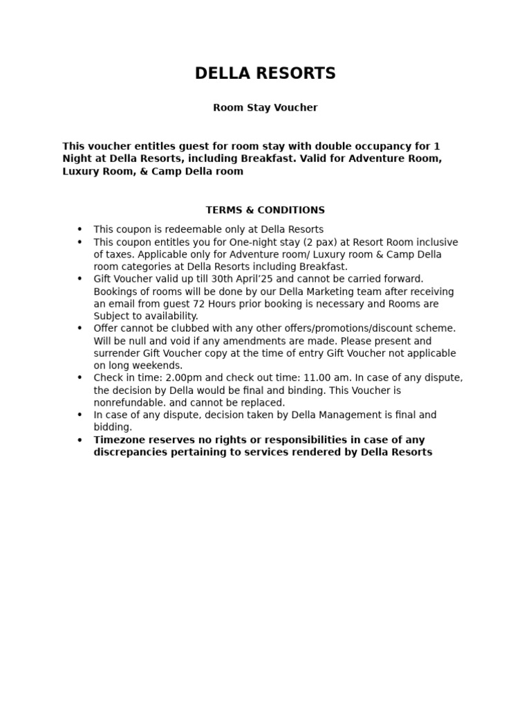 New Della Resorts TC | PDF