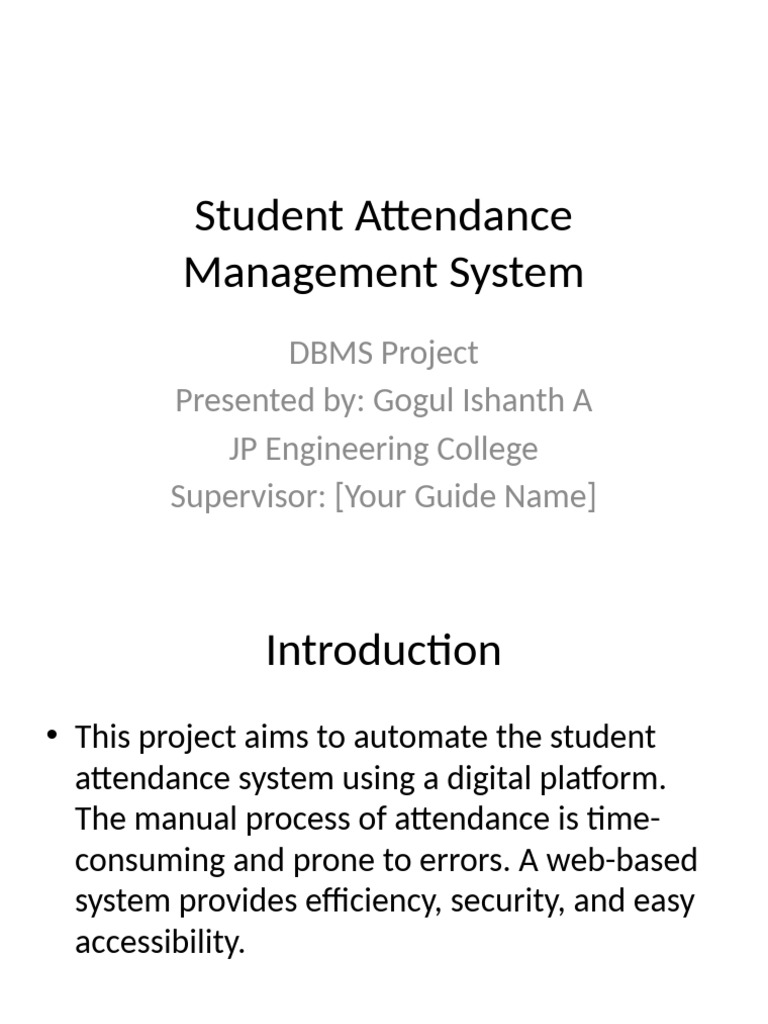 Student Attendance Management System Project | PDF | Databases | Web ...