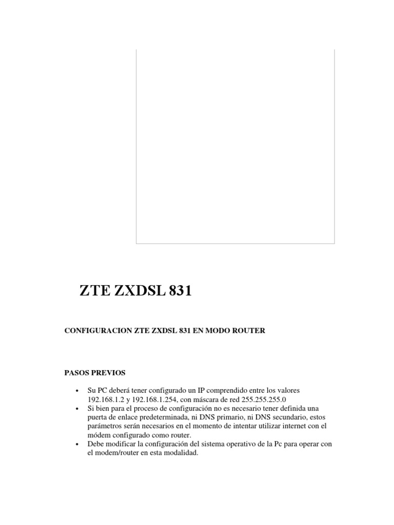 Configurar Router ZTE ZXDSL 831 | PDF | Dirección IP | Contraseña