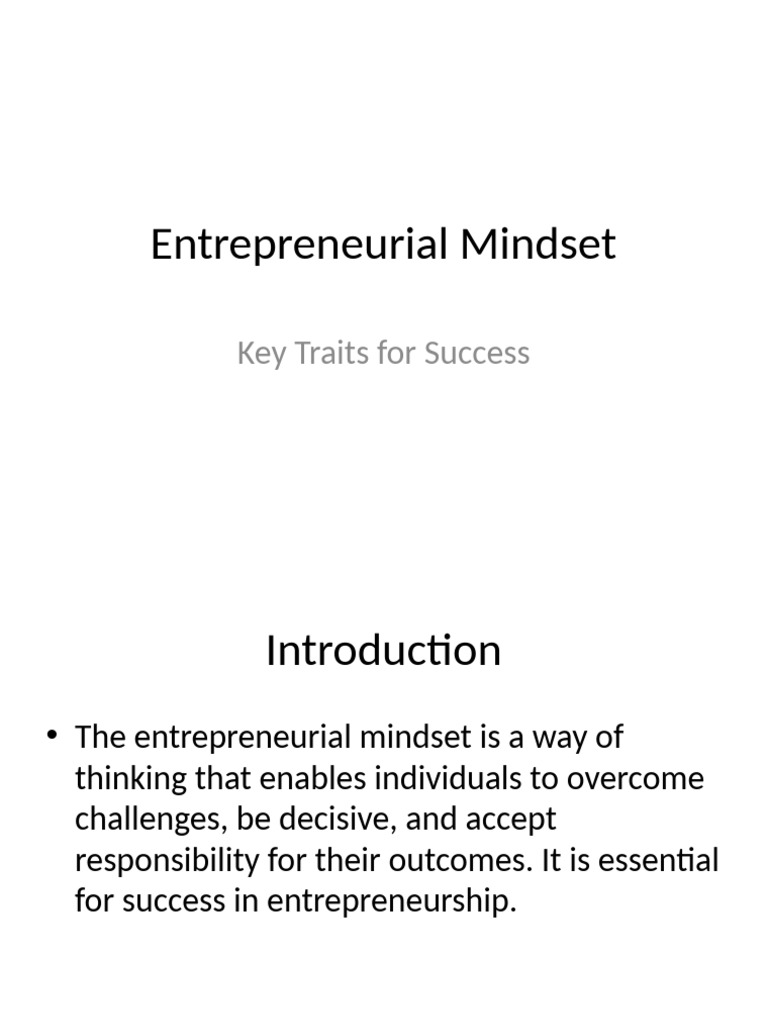Key Traits of an Entrepreneurial Mindset | PDF